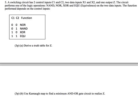 solved 5 a switching circuit has 2 control inputs cl and