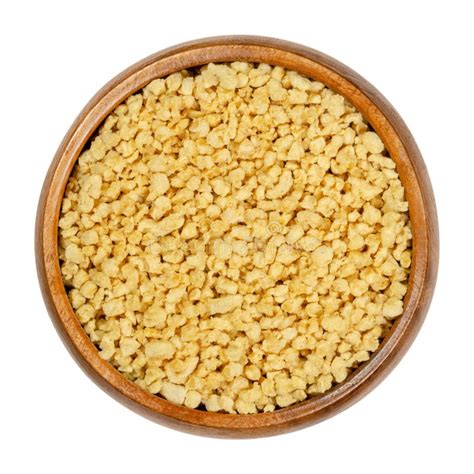 Soya Granules Textured Soy Protein Soy Meat In Wooden Bowl Stock