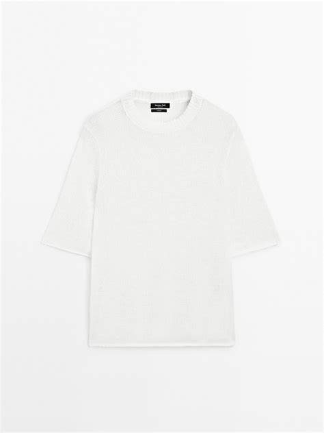 쇼트 슬리브 린넨 니트 스웨터 · 화이트 · 스웨터 Massimo Dutti