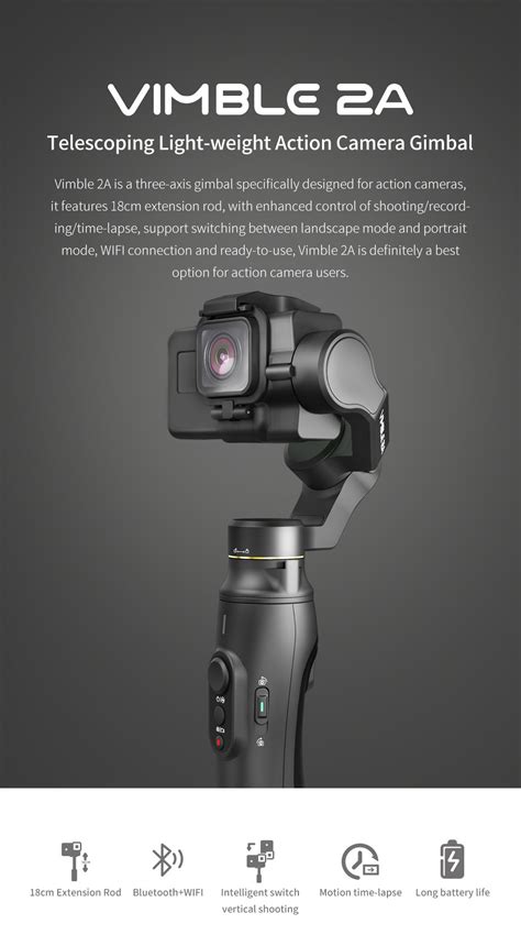 Feiyu Tech Vimble 2A 3 Axis Extensible FPV Handheld Gimbal For GoPro Here 7 6 5 Action Sports Camera