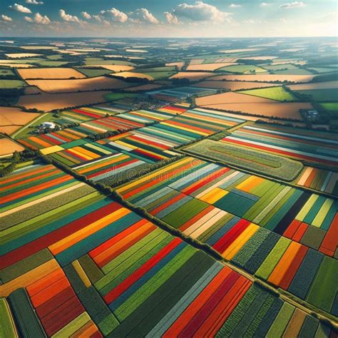 Aerial View Of Colorful Agricultural Fields Forming A Striking