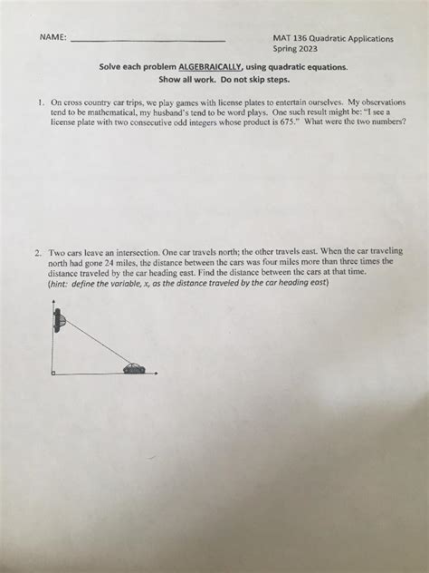 solved solve each problem algebraically using quadratic