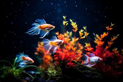 Colorful Swordtails In A Freshwater Aquarium Premium Ai Generated Image