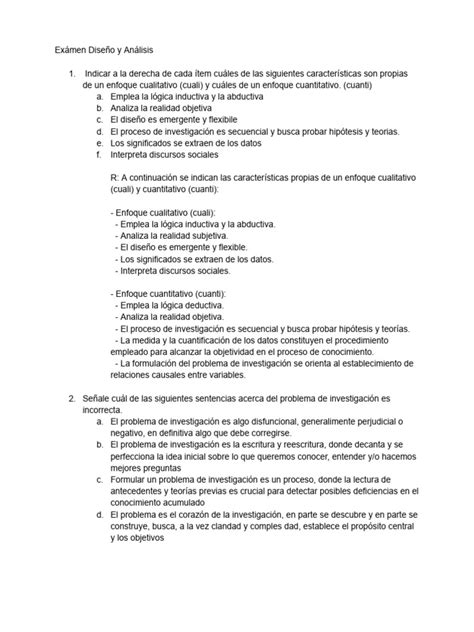 Exámen Diseño Y Análisis Pdf Hipótesis Teoría
