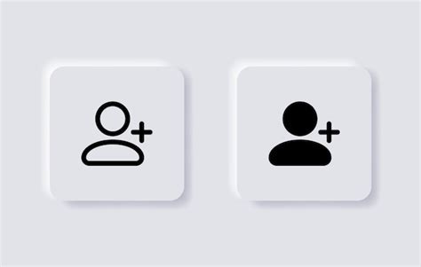 흰색 뉴모피즘 버튼의 Ui Ux 앱 웹에 대한 뉴모픽 새 사용자 아이콘 또는 친구 기호 추가 프리미엄 벡터
