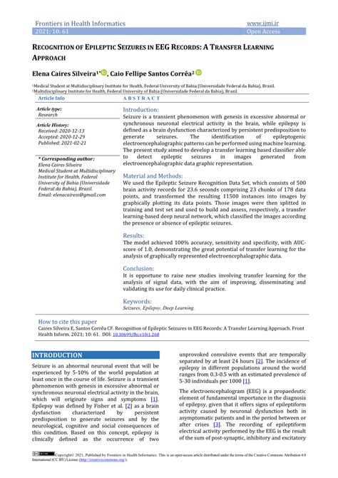 Pdf Recognition Of Epileptic Seizures In Eeg Records A Transfer Learning Approach