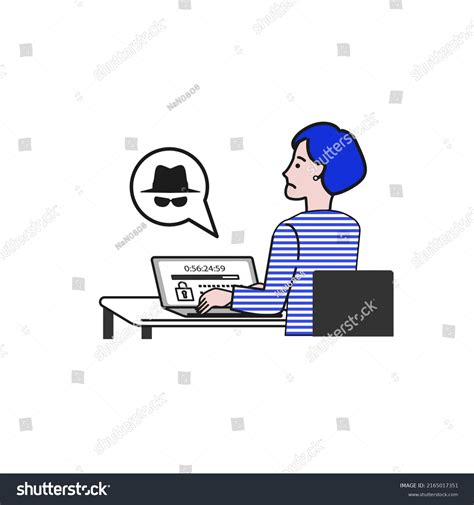 흰색 배경 선으로 컴퓨터 앞에 앉아 스톡 일러스트 2165017351 Shutterstock