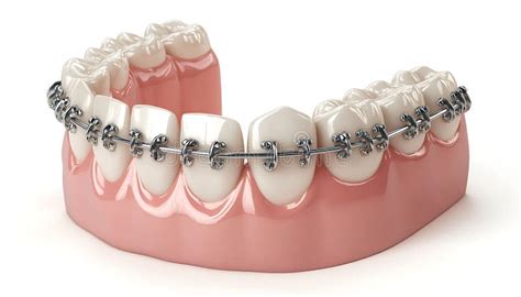 Teeth Model With Orthodontic Braces Brackets And Wires Dental