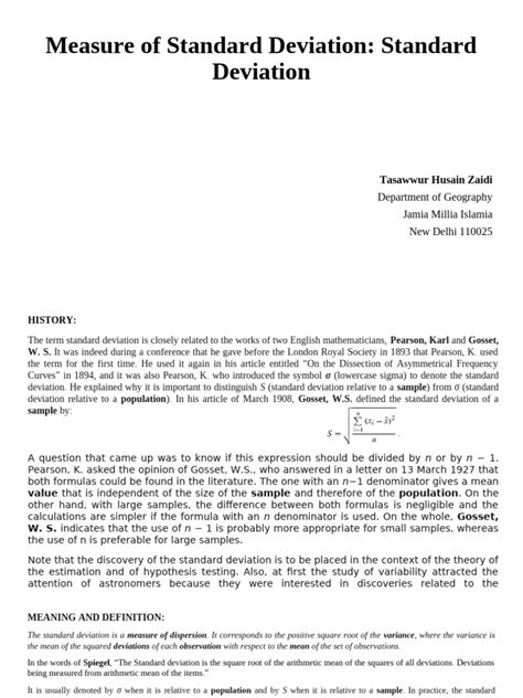 Measure Of Dispersion Standard Deviation Pdf