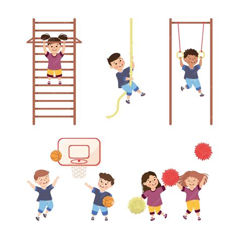 Crianças Envolvidas Em Educação Física Fazendo Vários Esportes Durante
