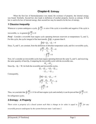 Thermodynamics Note Chapter 6 Entropy PDF
