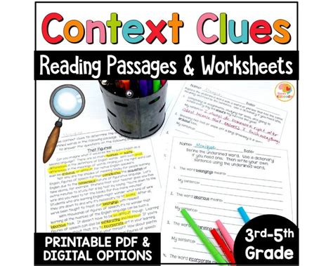Context Clues Activities Reading Passages Worksheets Anchor Charts Posters Etsy