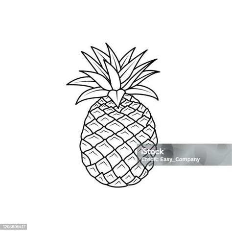 在白色背景上隔離的鳳梨的向量插圖給孩子著色書向量圖形及更多菠蘿圖片 菠蘿 一片 健康的生活方式 Istock