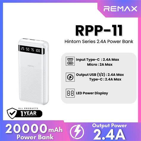 Remax Rpp 11 Hintom Series 20000mah Fast Charging Power Bank 24a