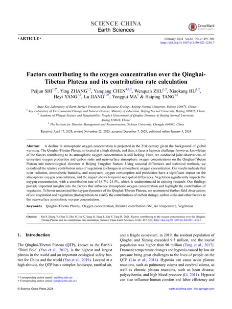 Pdf Factors Contributing To The Oxygen Concentration Over The Qinghai