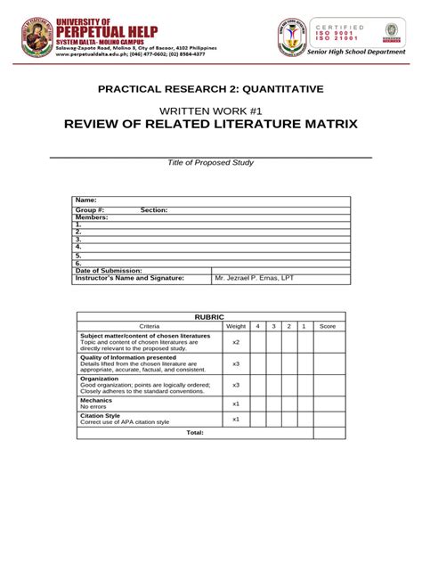 Ww1 Rrl Matrix 2nd Quarter Pdf Citation Apa Style