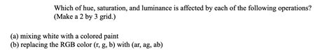 Solved Which Of Hue Saturation And Luminance Is Affected