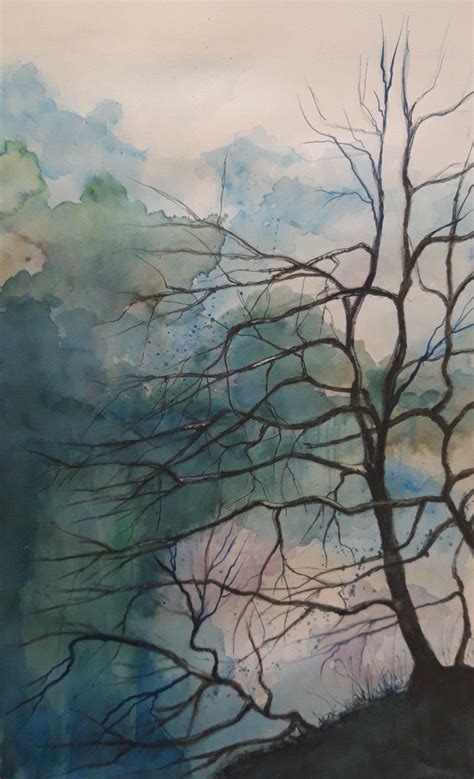 Beautiful Watercolor Painting Of A Leafless Tree