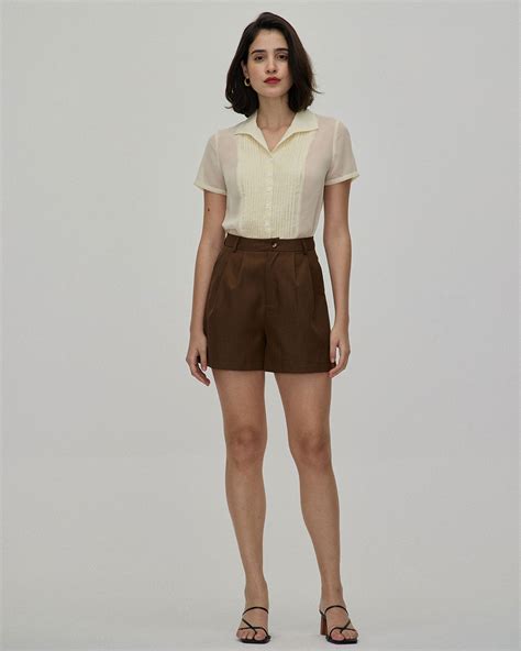 The Coffee Pleated High Waisted Wide Leg Shorts And Reviews Coffee