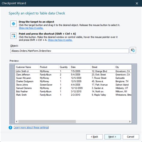 Creating Table Checkpoints Testcomplete Documentation
