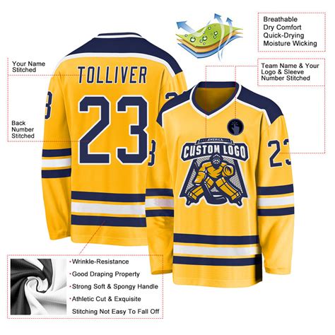 Custom Gold Navy White Hockey Jersey Free Shipping Fansideas