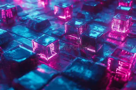 An Abstract Visualization Of Blockchain Technology Featuring A Grid Of Interconnected Glowing