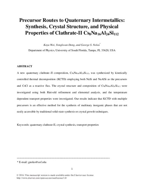 Pdf Precursor Routes To Quaternary Intermetallics Synthesis Crystal
