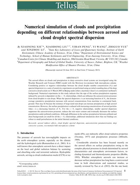 Pdf Numerical Simulation Of Clouds And Precipitation Depending On The Relationship Between