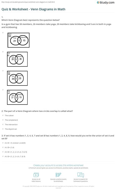 Multiple Choice Test On Sets And Venn Diagram Exam Questions