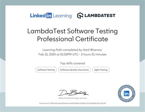 Completed Lambdatest Software Testing Professional Certificate