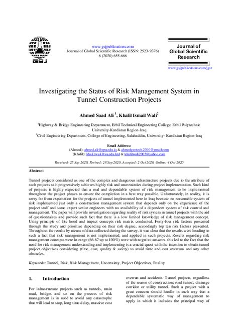 Pdf Investigating The Status Of Risk Management System In Tunnel Construction Projects