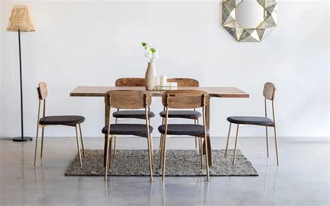 Acacia Wood And Metal Yoho Dining Table With 6 Chairs For Home At Rs