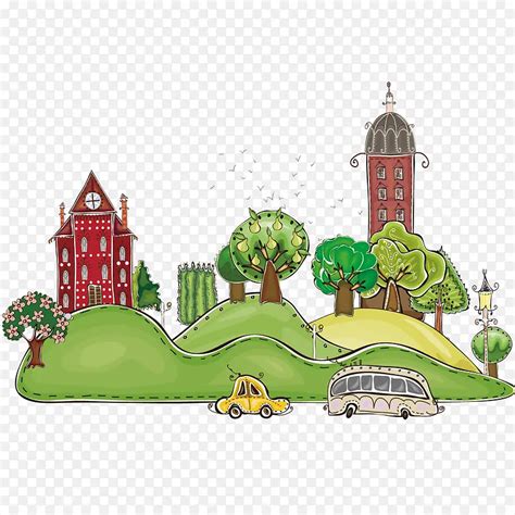 卡通 学校 教学楼 卡通车 绿树png图片素材下载图片编号10380418 Png素材网