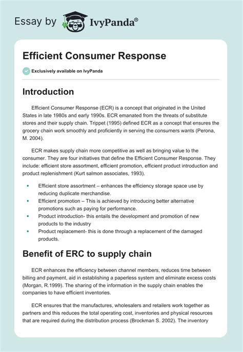 Efficient Consumer Response 1681 Words Assessment Example
