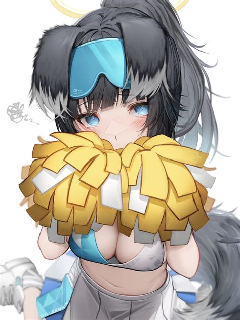 Rule 34 1girl 1girls Black Hair Blue Archive Blue Eyes Blush Cheerleader Cheerleader Uniform