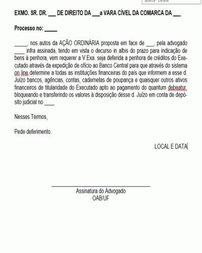 Referência Para Petição Penhora Online Modelo Gratuito