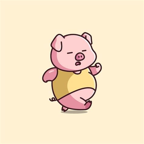 귀여운 만화 뚱뚱한 돼지 실행 스포츠 벡터 일러스트 아이콘 프리미엄 벡터