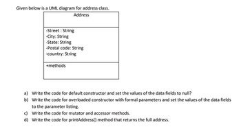 Answered Given Below Is A UML Diagram For Address Class Address