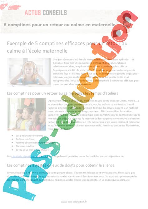 Comptines Pour Un Retour Au Calme En Maternelle