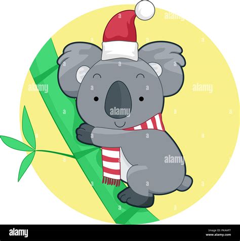 Illustration Of A Koala Wearing A Santa Hat And A Scarf For Christmas