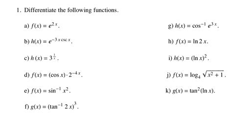 Solved 1 Differentiate The Following Functions A Fx