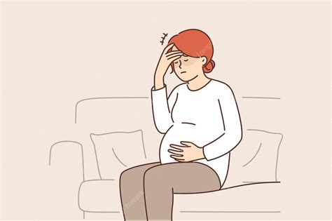 Premium Vector Pregnant Woman Feeling Headache And Migraine Sitting
