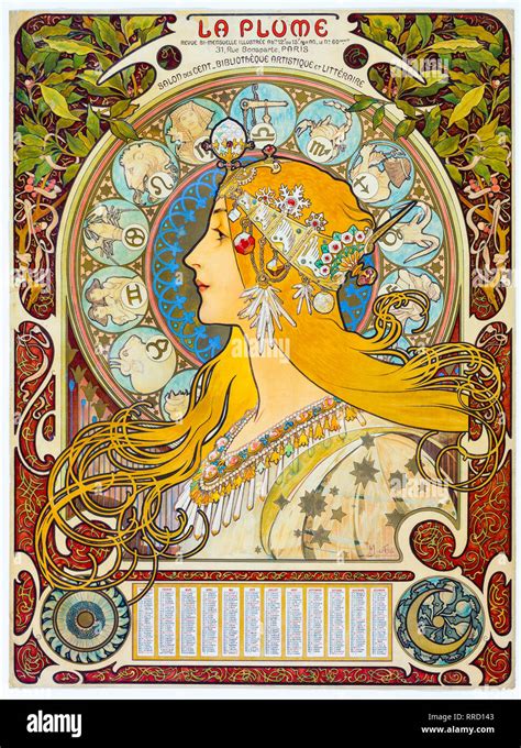 Zodiac La Plume 1896 1897 Alphonse Mucha Art Nouveau Calendar