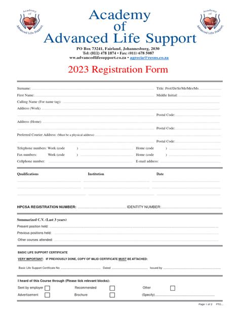 Acad Of Advanced Life Support Registrationform2023 Pdf Health Care