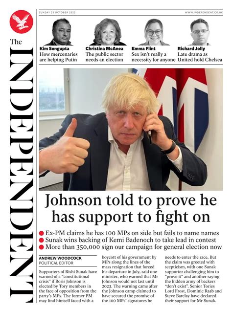 Tomorrows Papers Today On Twitter Sundays Independent Johnson Told