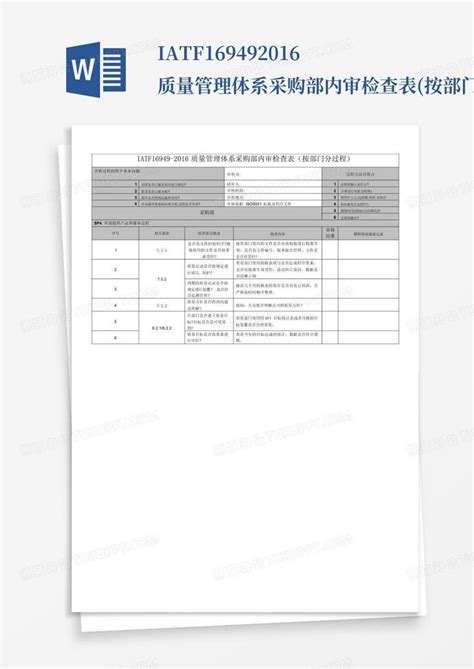 Iatf16949 2016质量管理体系采购部内审检查表按部门分过程word模板下载编号qxbjkvab熊猫办公