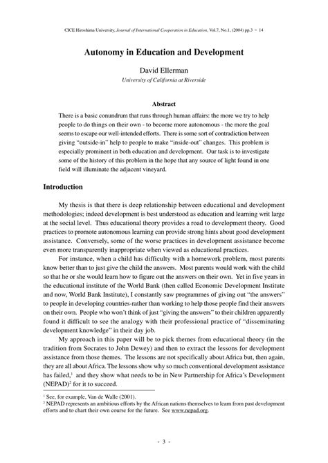 Pdf Autonomy In Education And Development