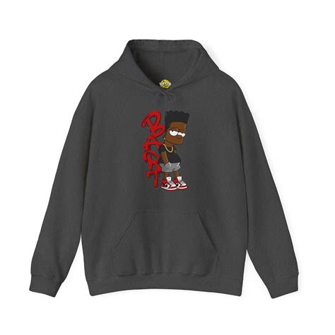 Black Bart Simpson Hoodie Red Vintage Cartoon Sweatshirt 90s
