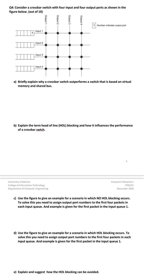 solved q4 consider a crossbar switch with four input and