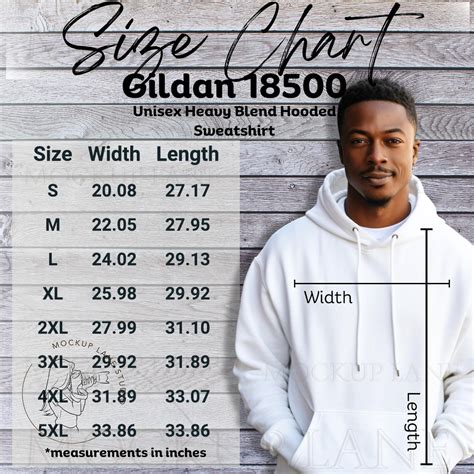 Gildan 18500 Size Chart Mockup Gildan Hoodie Size Chart Male Size
